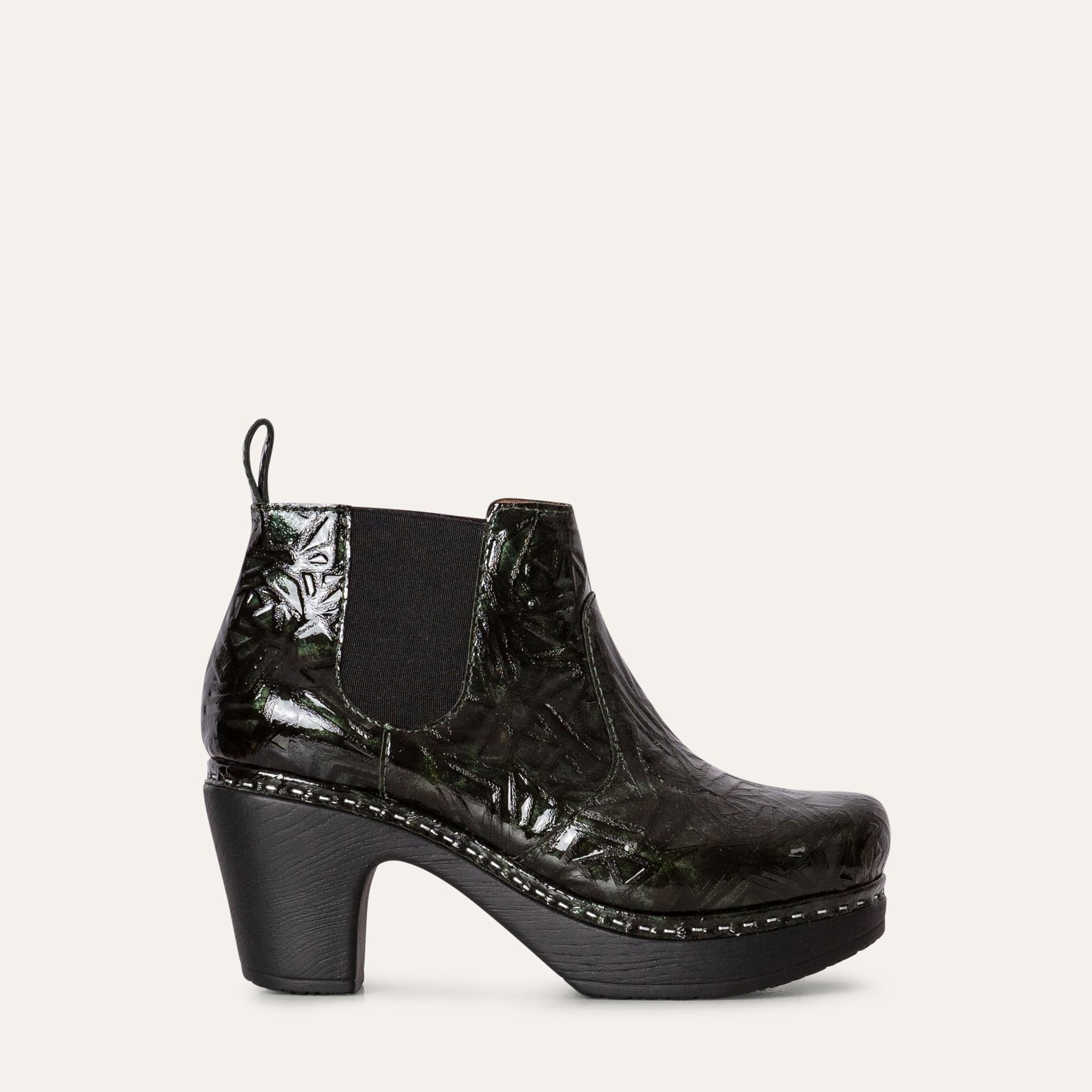 Calou Clogs | Doris Green embossed patent leather clog boot